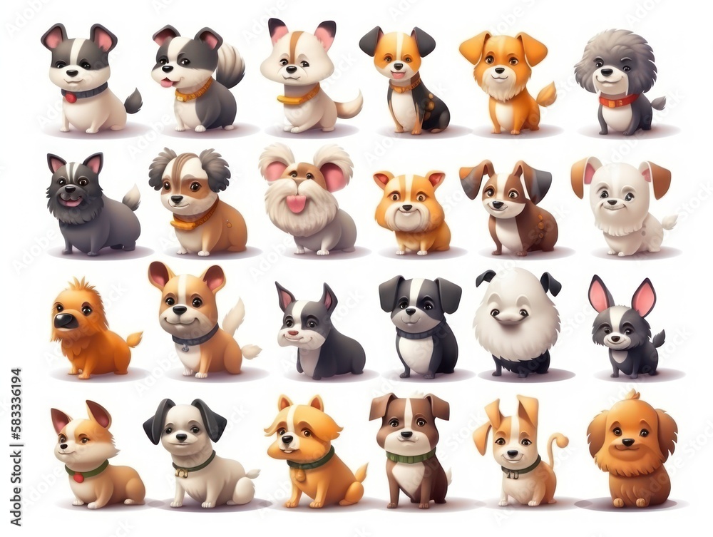Set dog Cartoon cute character. Collection isolated on white background ...
