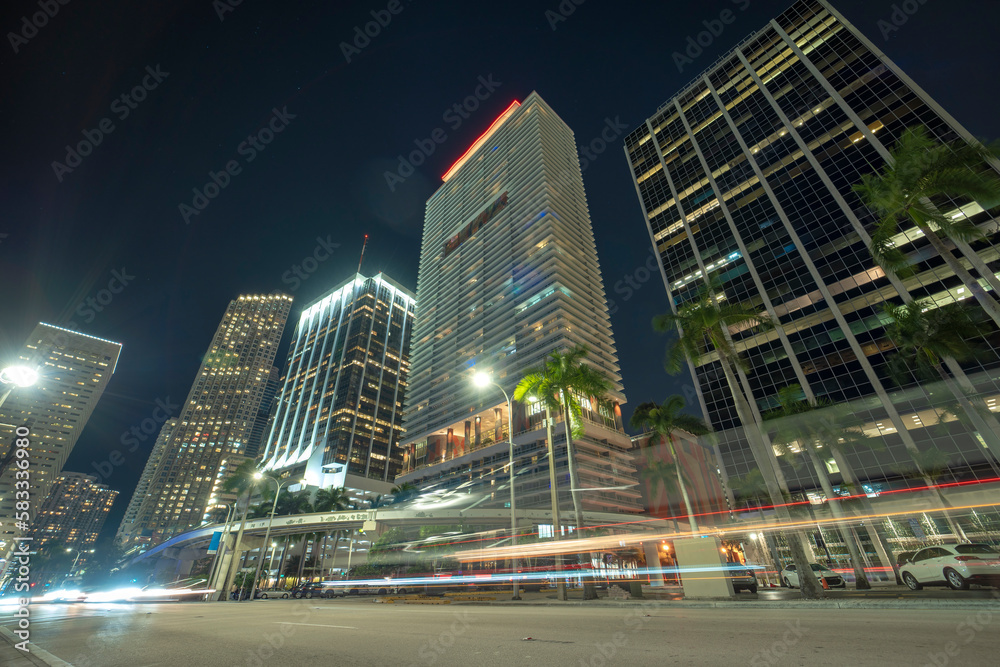 Downtown district of of Miami Brickell in Florida, USA. Brightly ...