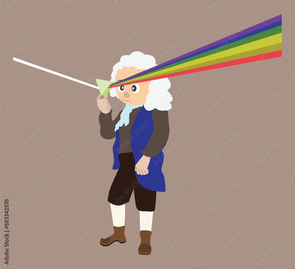 illustration of physics, Isaac Newton discovers spectral colors from ... illustration of physics, Isaac Newton discovers spectral colors from ...