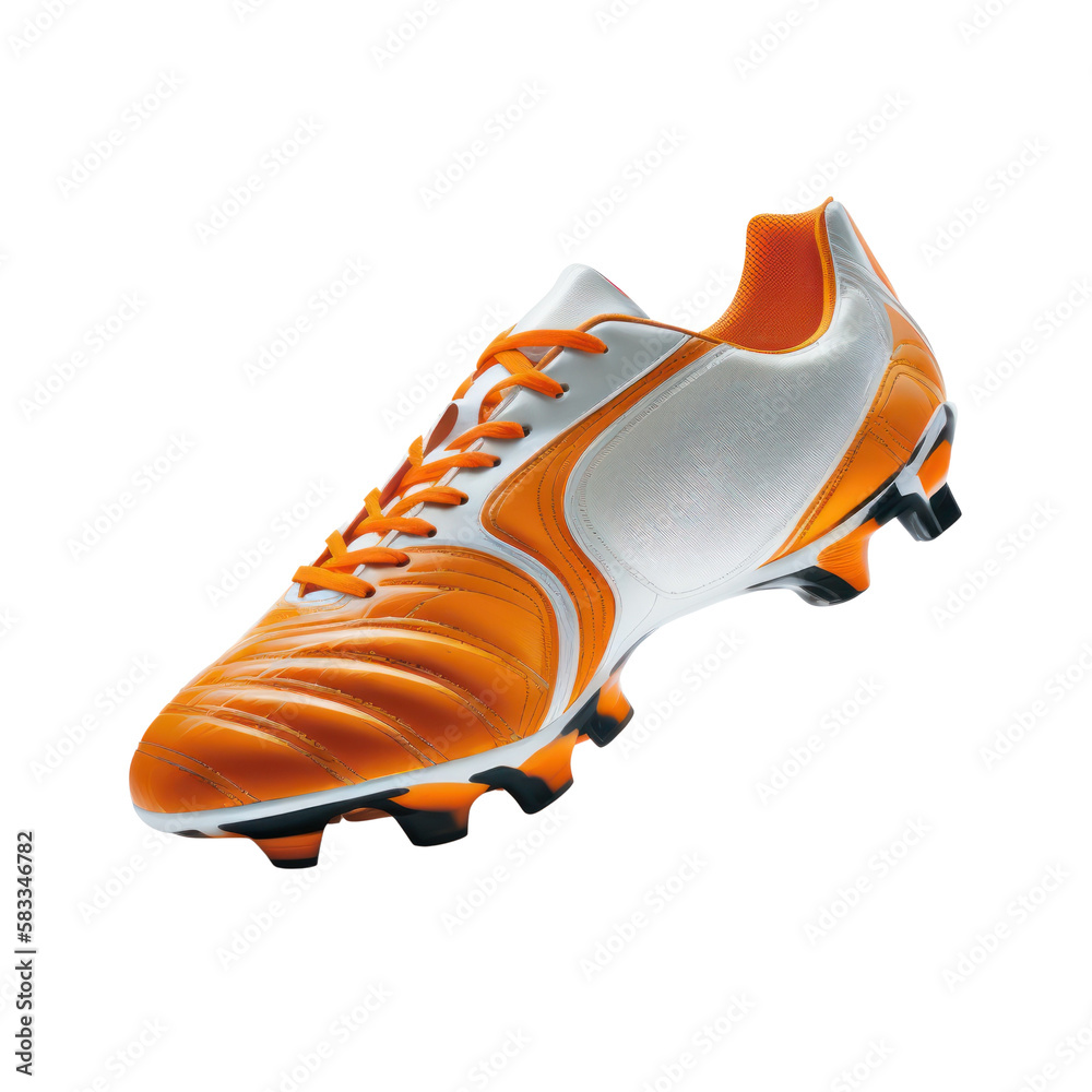 Football shoe, soccer boot orange color isolated on transparent ...