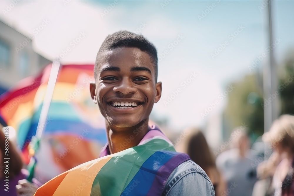 handsome black gay man smiling queer LGBTQIA+ LGBT people walking in ...