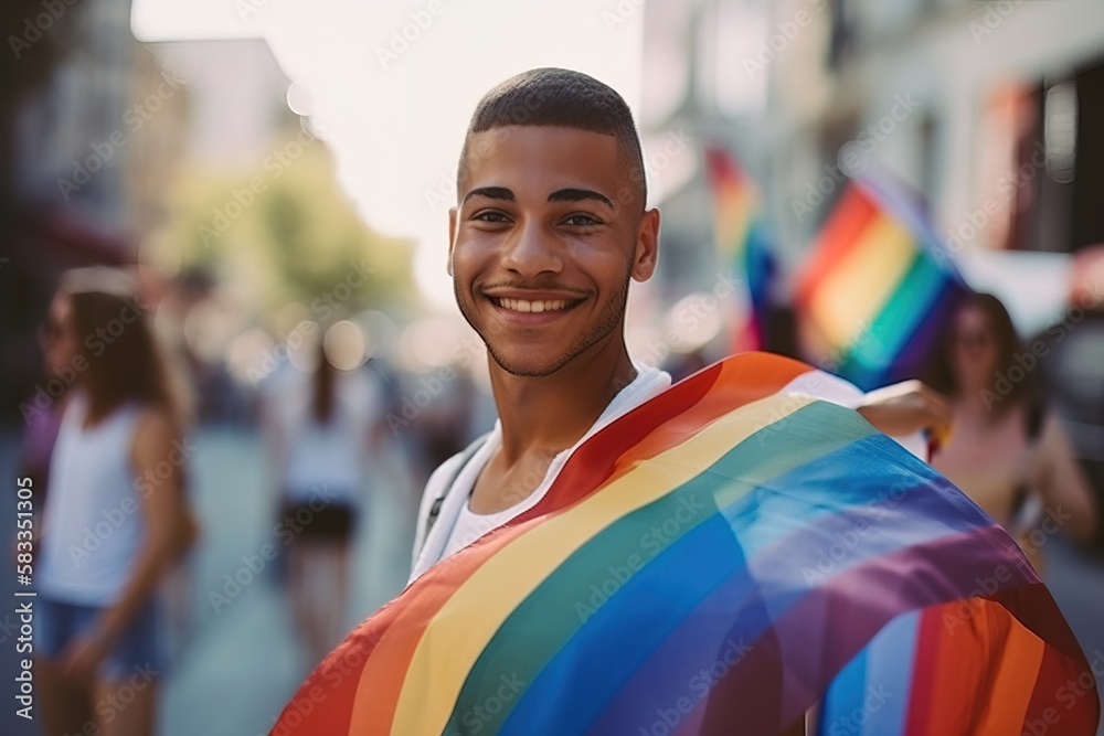 handsome black gay man smiling queer LGBTQIA+ LGBT people walking in ...