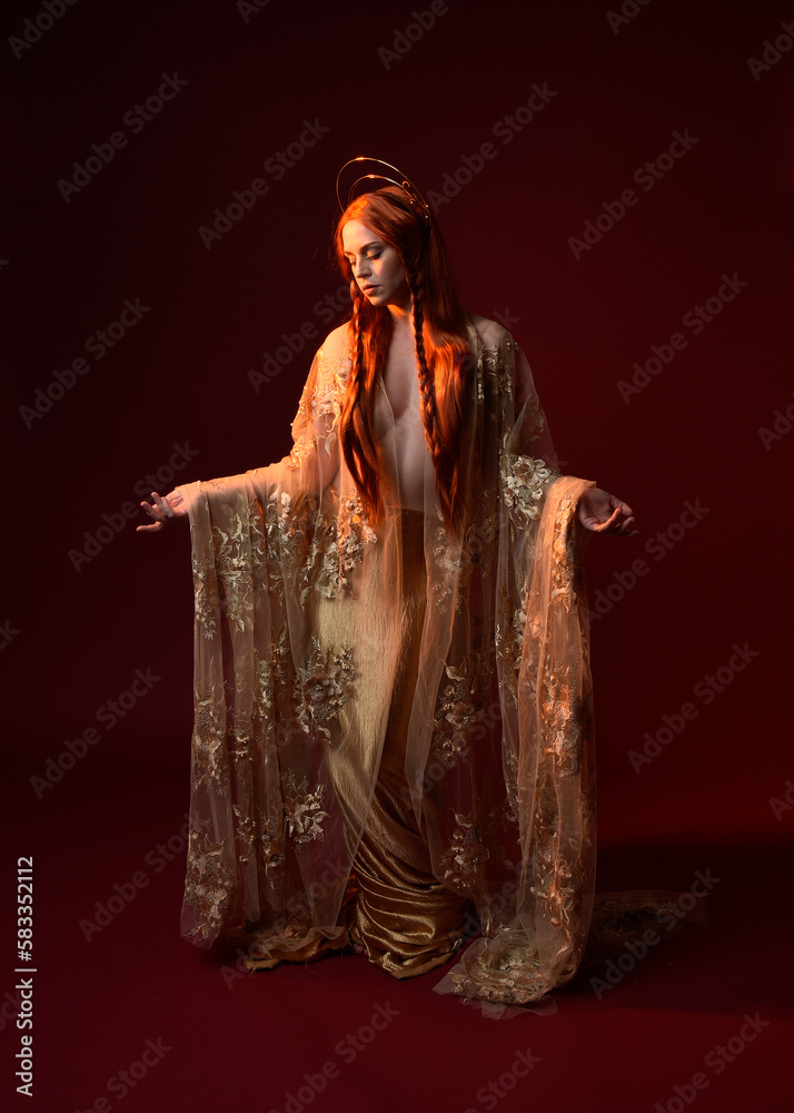 Full length fantasy portrait of beautiful woman model with red hair ...