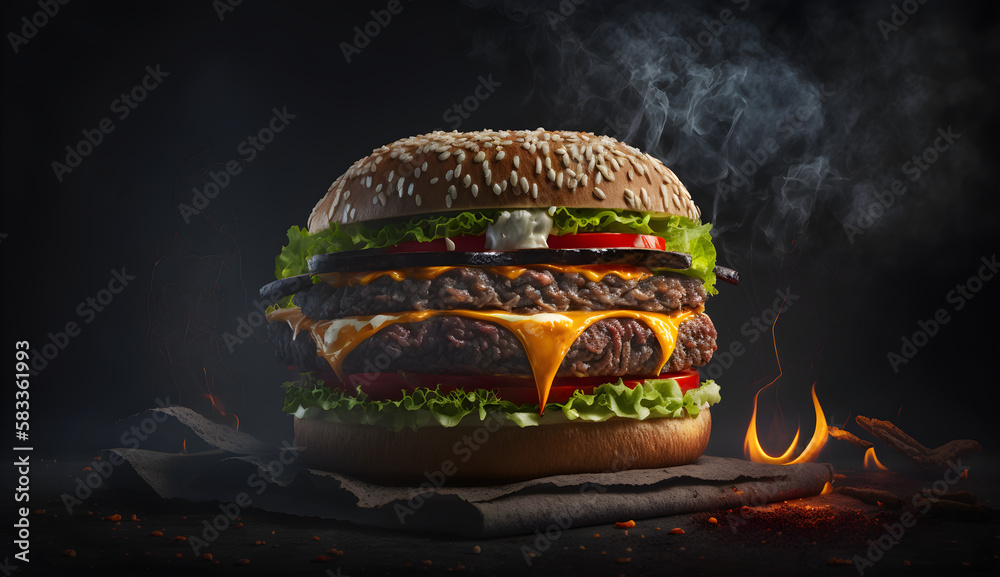 mega burger, studio burger photo. professional photo in studio lighting ...