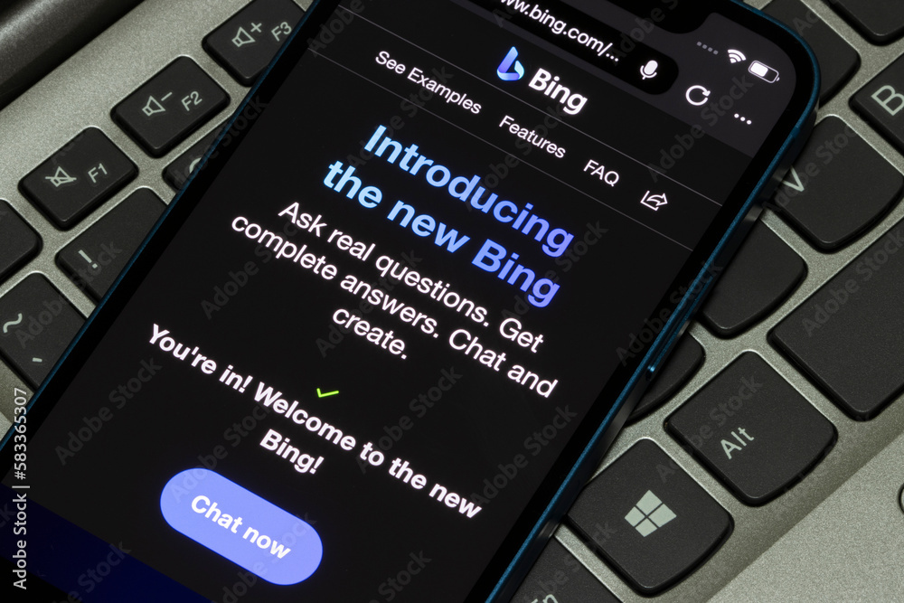 Portland, OR, USA - Mar 20, 2023: Microsoft Bing app is seen launched ...