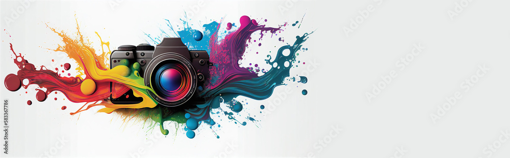 Camera reflex colorful dynamic illustration for photography exhibit ...