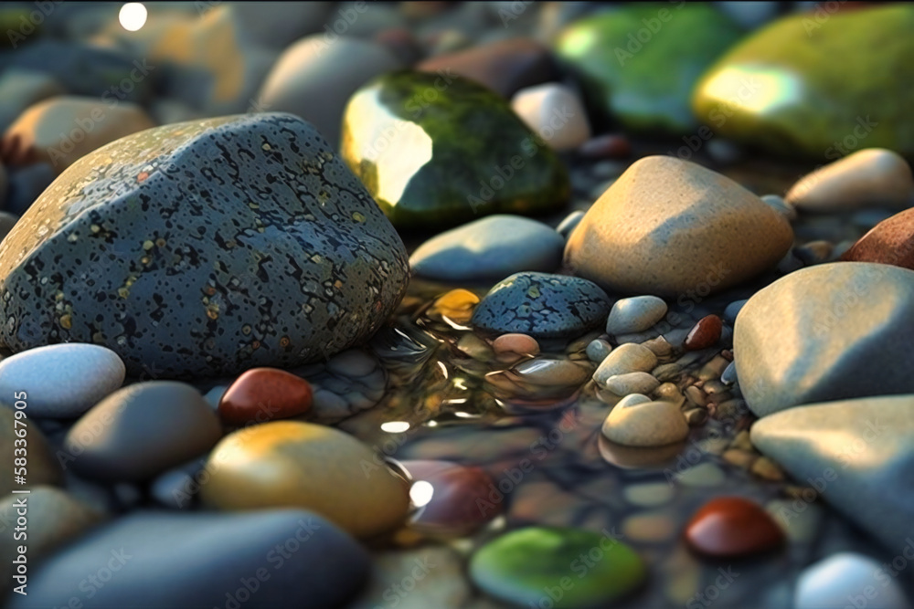Examine the smooth, polished surfaces of river pebbles, shaped by the ...