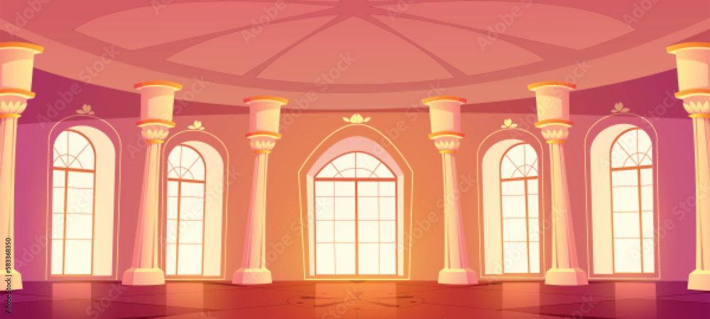 Ballroom interior in royal castle or palace. Medieval building room for ...