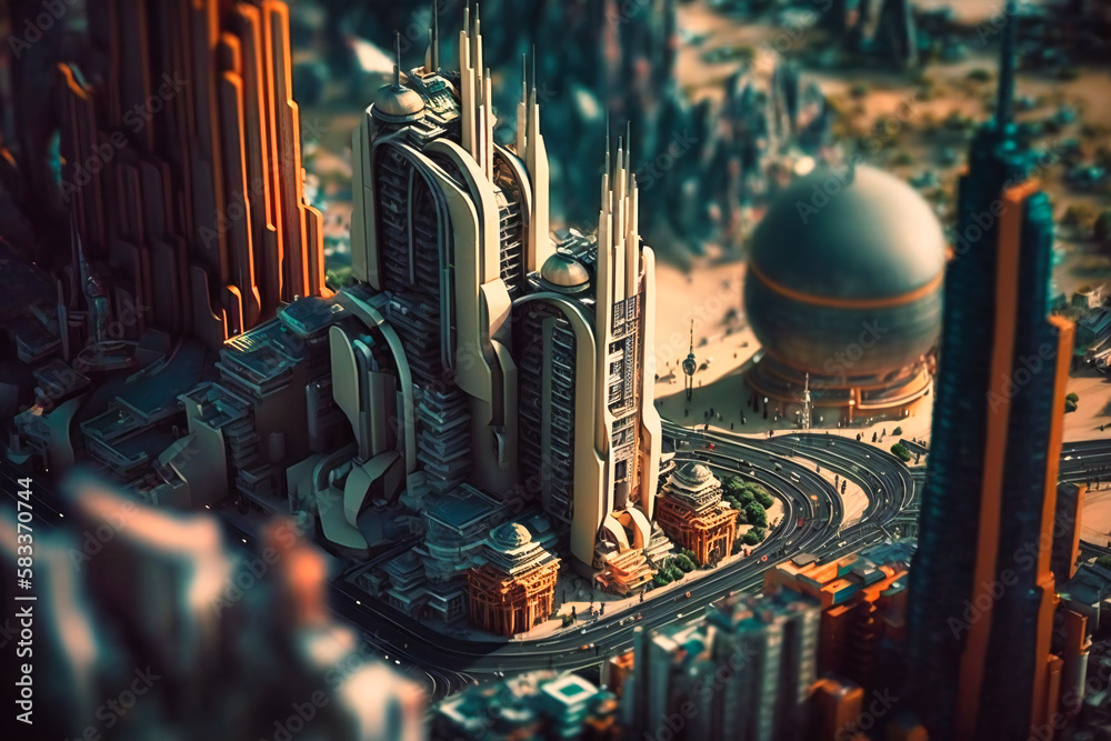 From the sky, a futuristic city unveils its mesmerizing geometry, with ...
