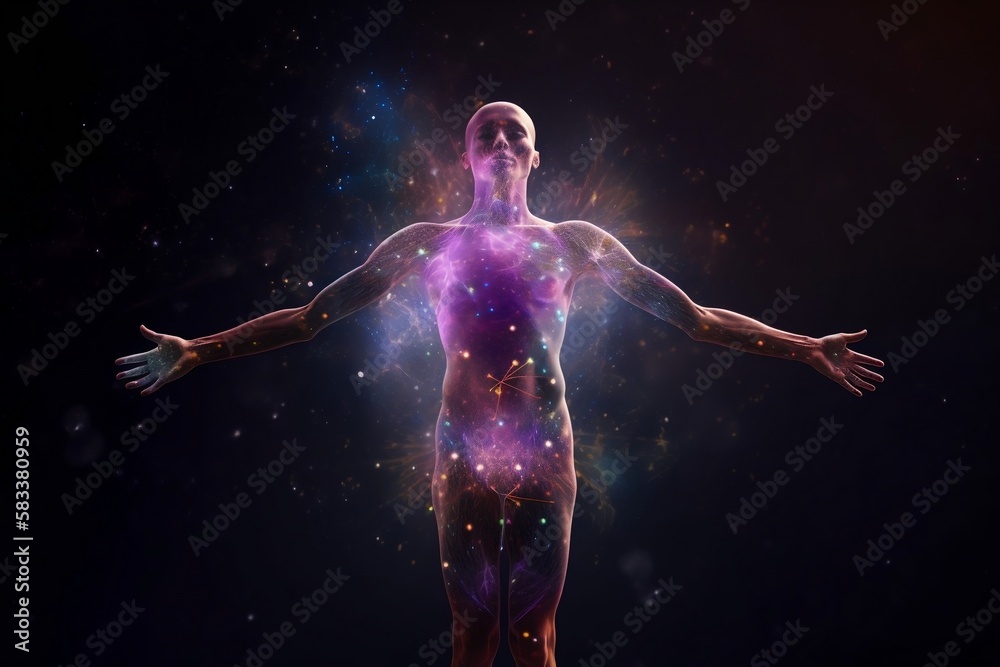 human mysterious universe, the galaxies around the body, the chakra ...