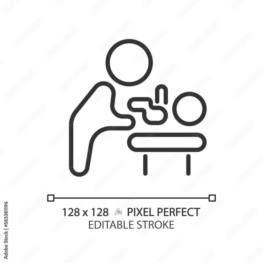 Baby changing room pixel perfect linear icon. Diaper table in public ...