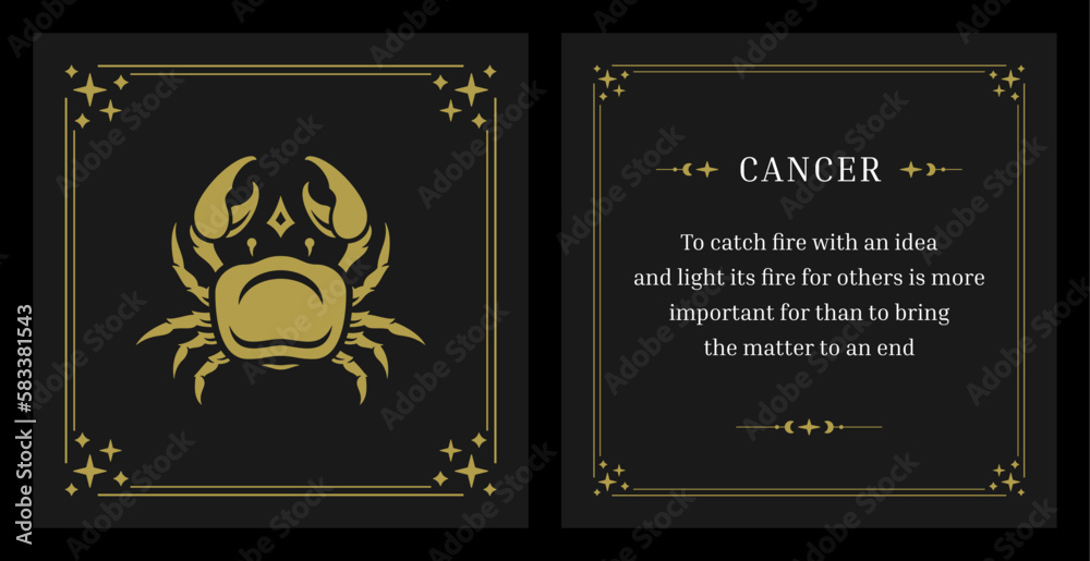 Cancer zodiac horoscope vintage card design template set with ...
