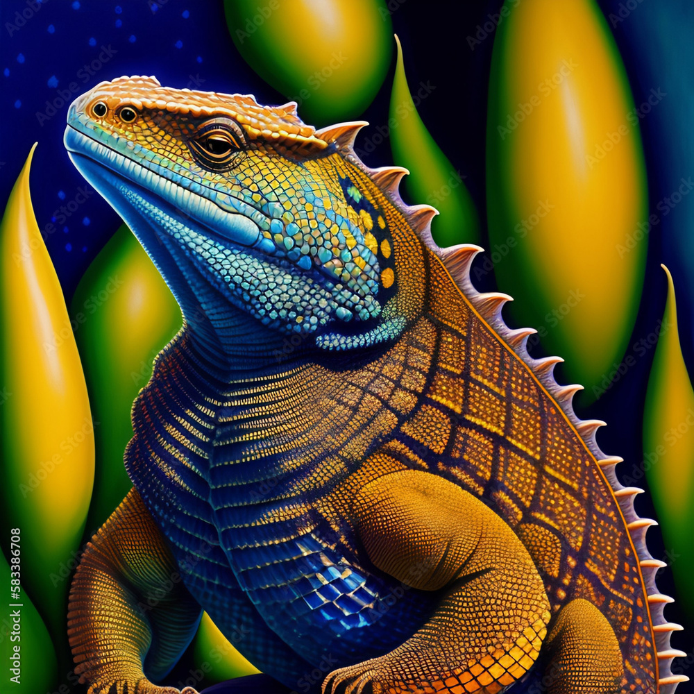 Uromastyx (spiny-tailed lizard) with abstract background, created with ...