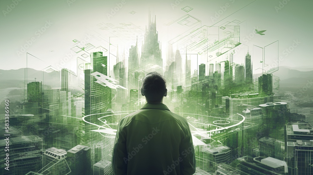 Sustainable mindset engineer plans a city project Eco friendly urban ...