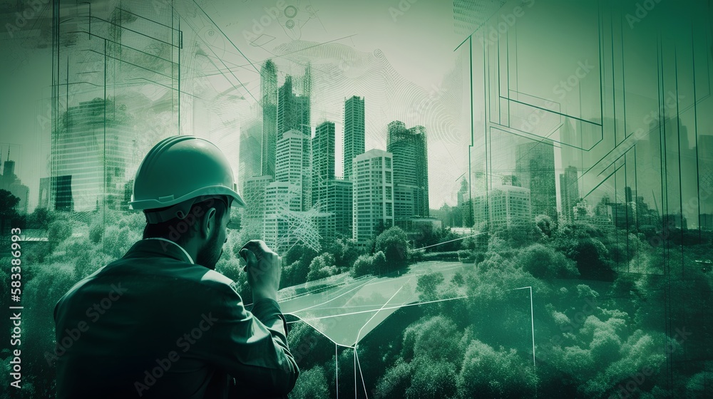 Sustainable mindset engineer plans a city project Eco friendly urban ...