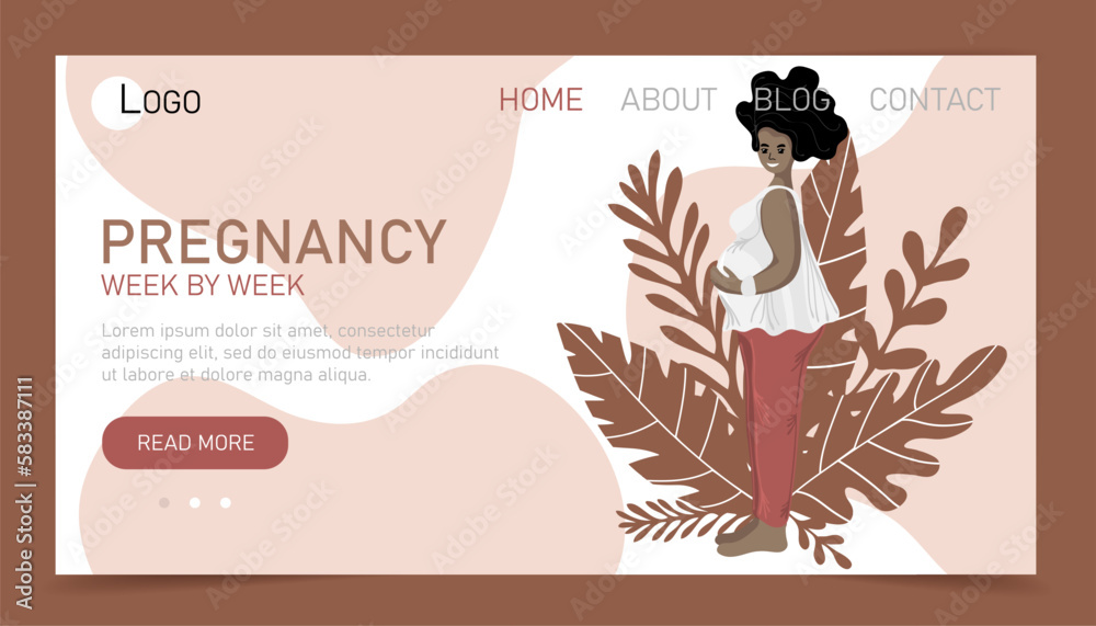 Pregnancy week by week landing page or website template. Woman ...