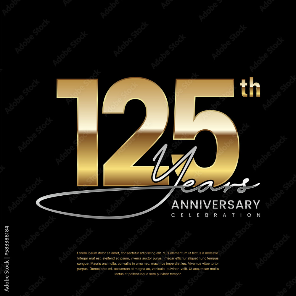 125 year anniversary. Luxury logo with golden number. Handwritten text ...