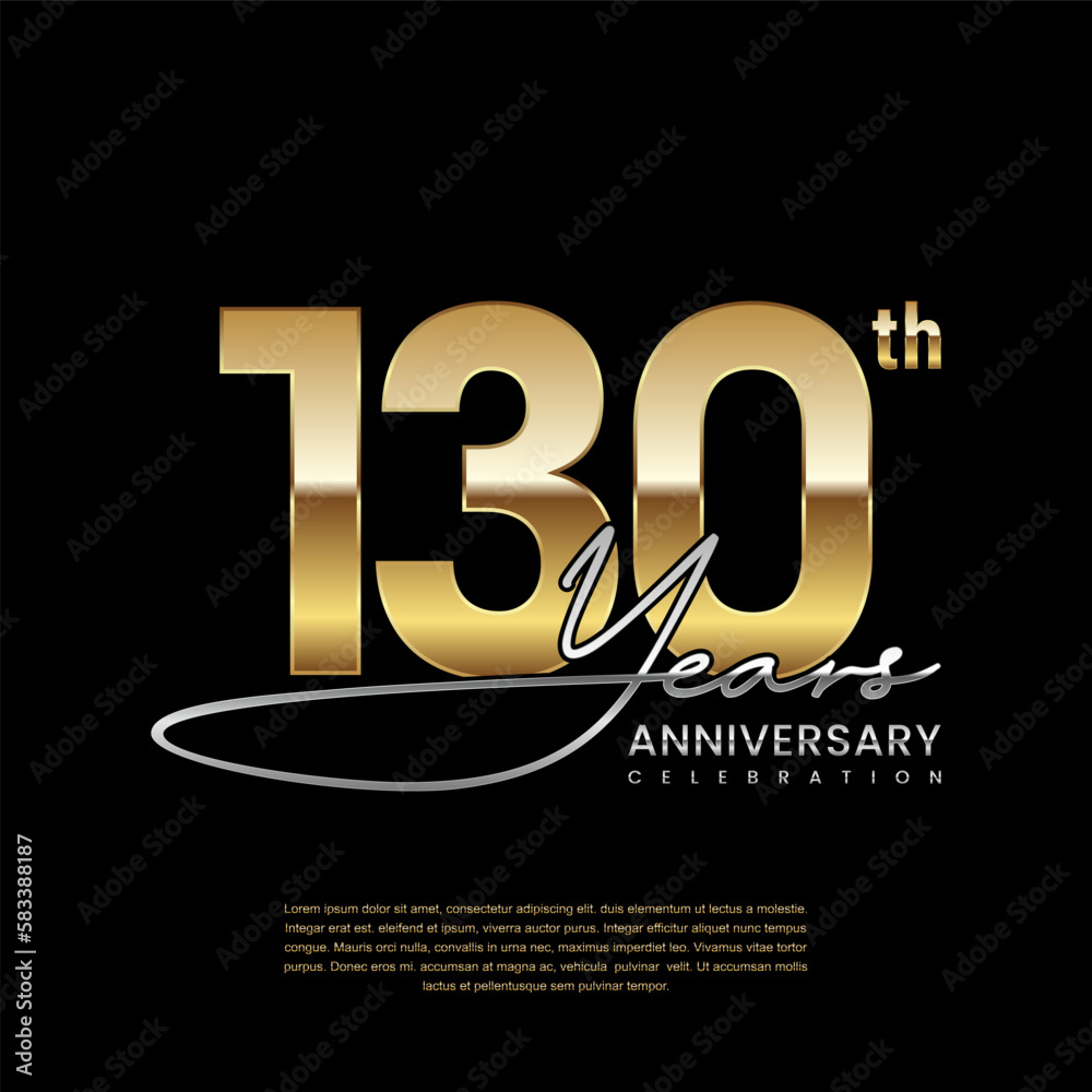 130 year anniversary. Luxury logo with golden number. Handwritten text ...