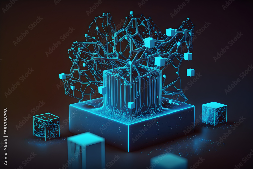 Big Data concept. Digital neural network. Introduction of artificial intelligence. Cyberspace of ...