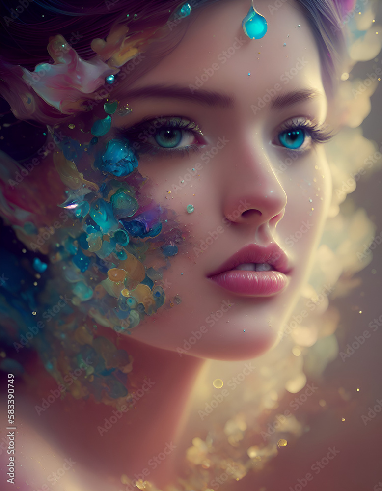 Portrait of pretty girl with spring flowers. The magic of spring ...