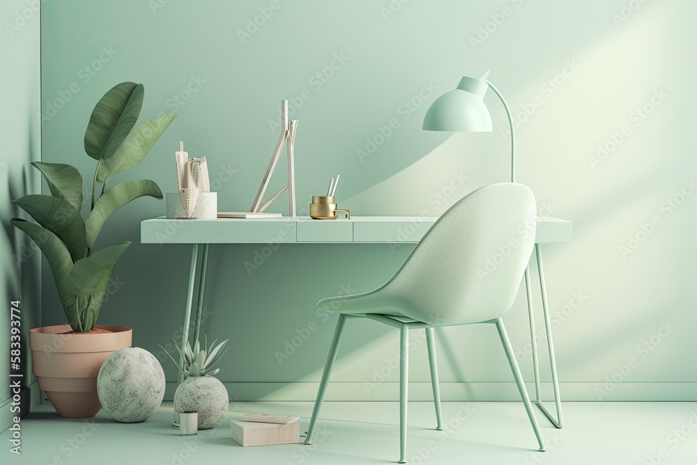 pastel green minimalist office desk table. For a desk and workspace ...