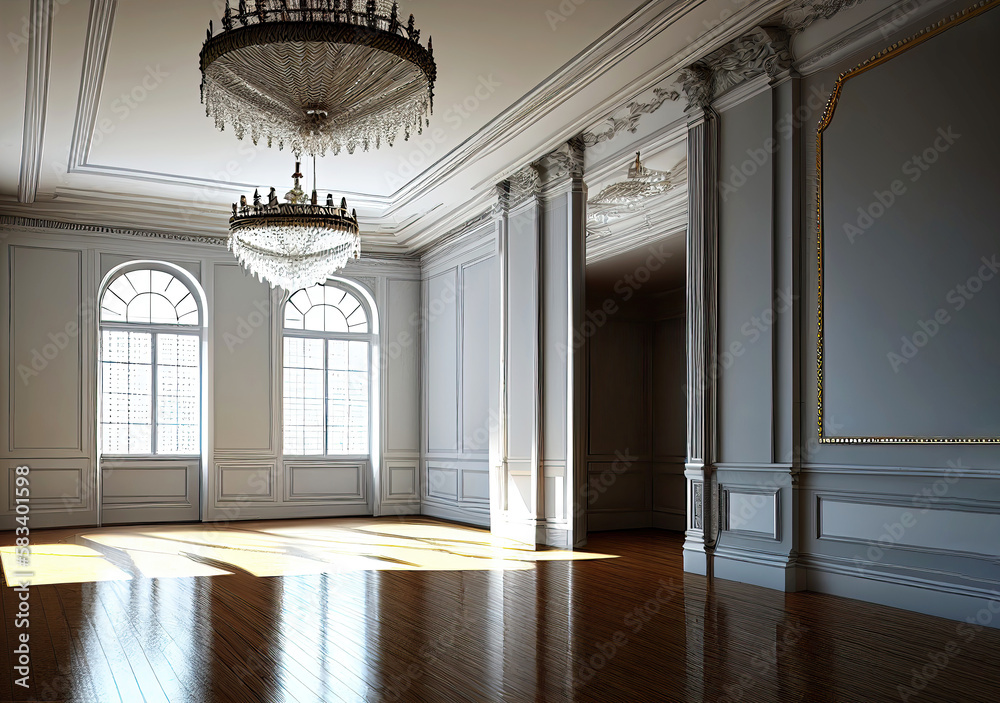 Big classical ballroom as digital interior design illustration ...