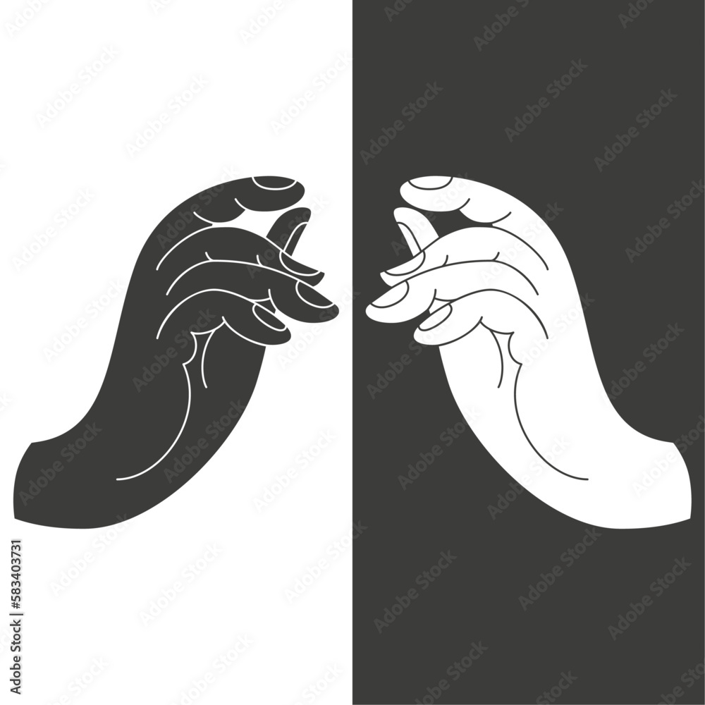 Hindu hand pose on black and white. Buddhist mudra. Tibetan thangka ...