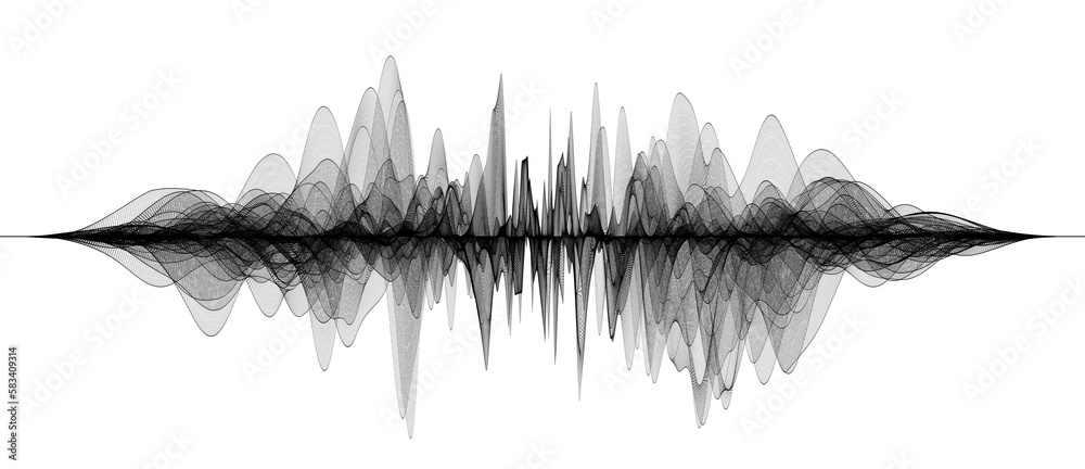 Abstract black wireframe sound waves, visualization of frequency ...