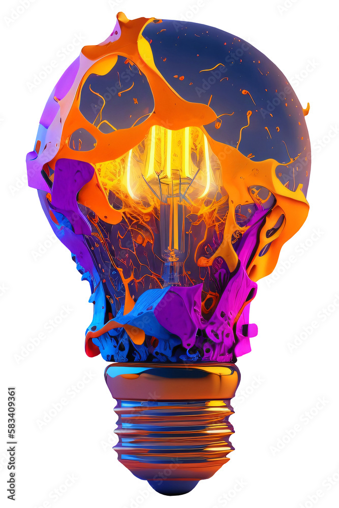 a colorful glowing idea light bulb lamp, isolated design element on ...