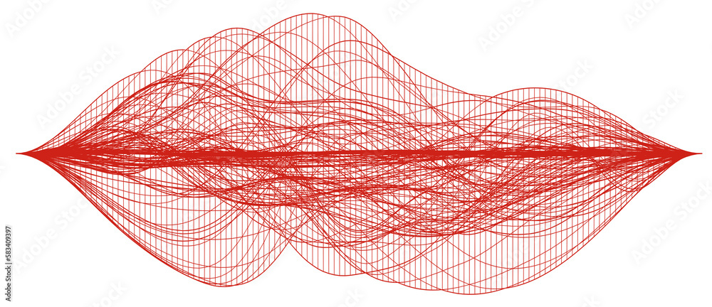 Abstract Red Wireframe Sound Waves Visualization Of Frequency Signals Audio Wavelengths