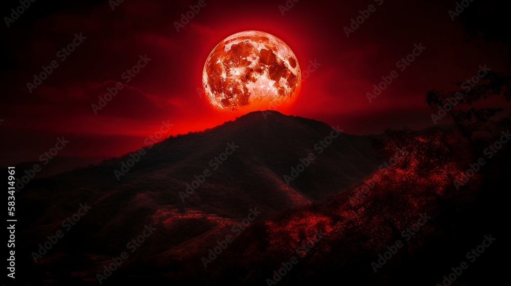 Red moon in the night (Ai generative art) Stock Illustration | Adobe Stock