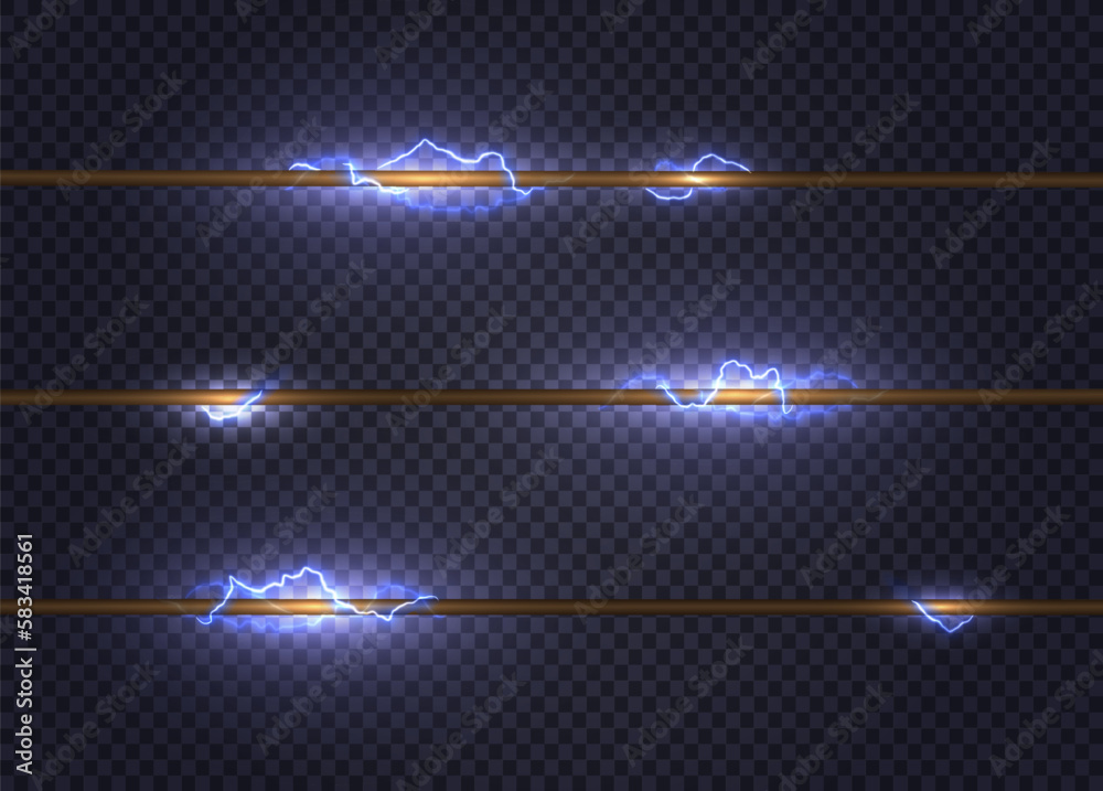 Isolated vector lightning electrical discharges on transparent ...