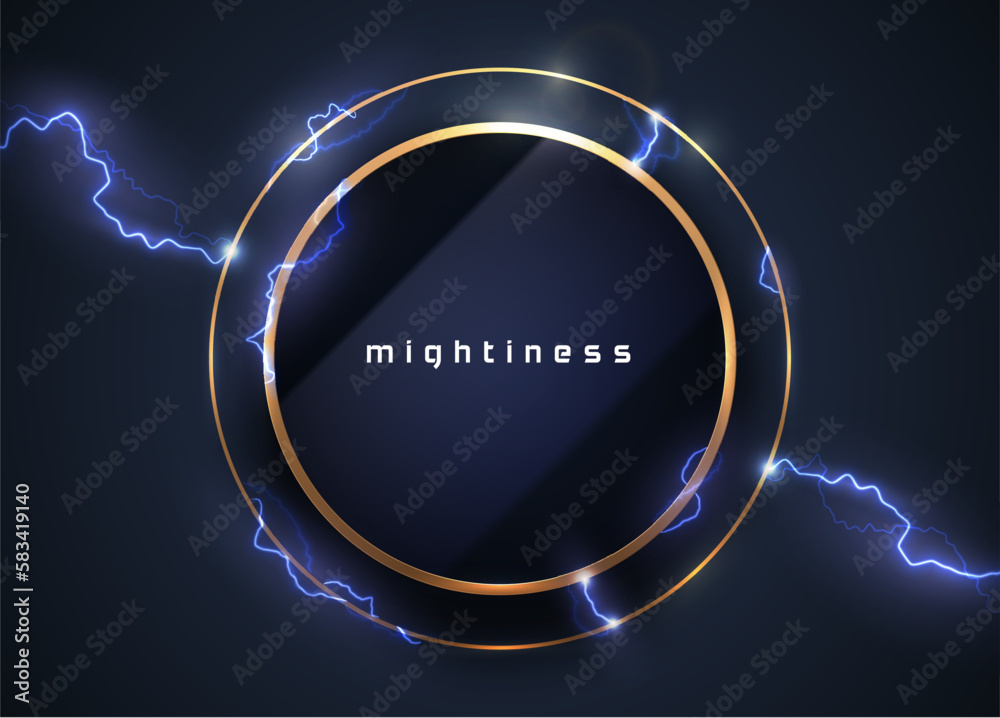 Abstract electric golden frame energy background. Gold shine round ...