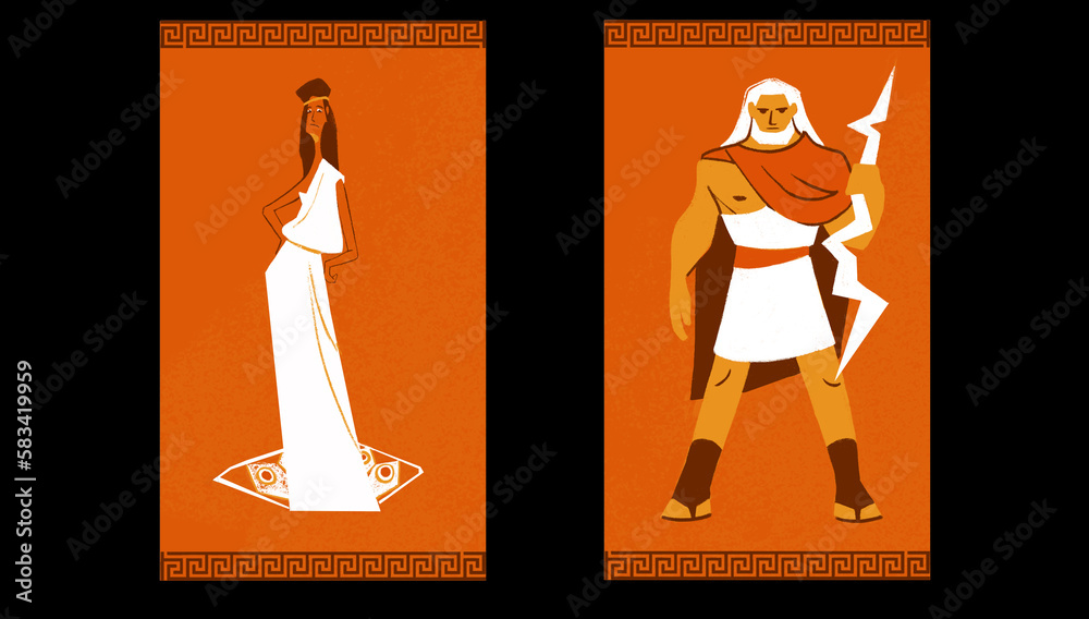 Red-figure pottery of Greece, characters of Greek gods Hera and Zeus ...