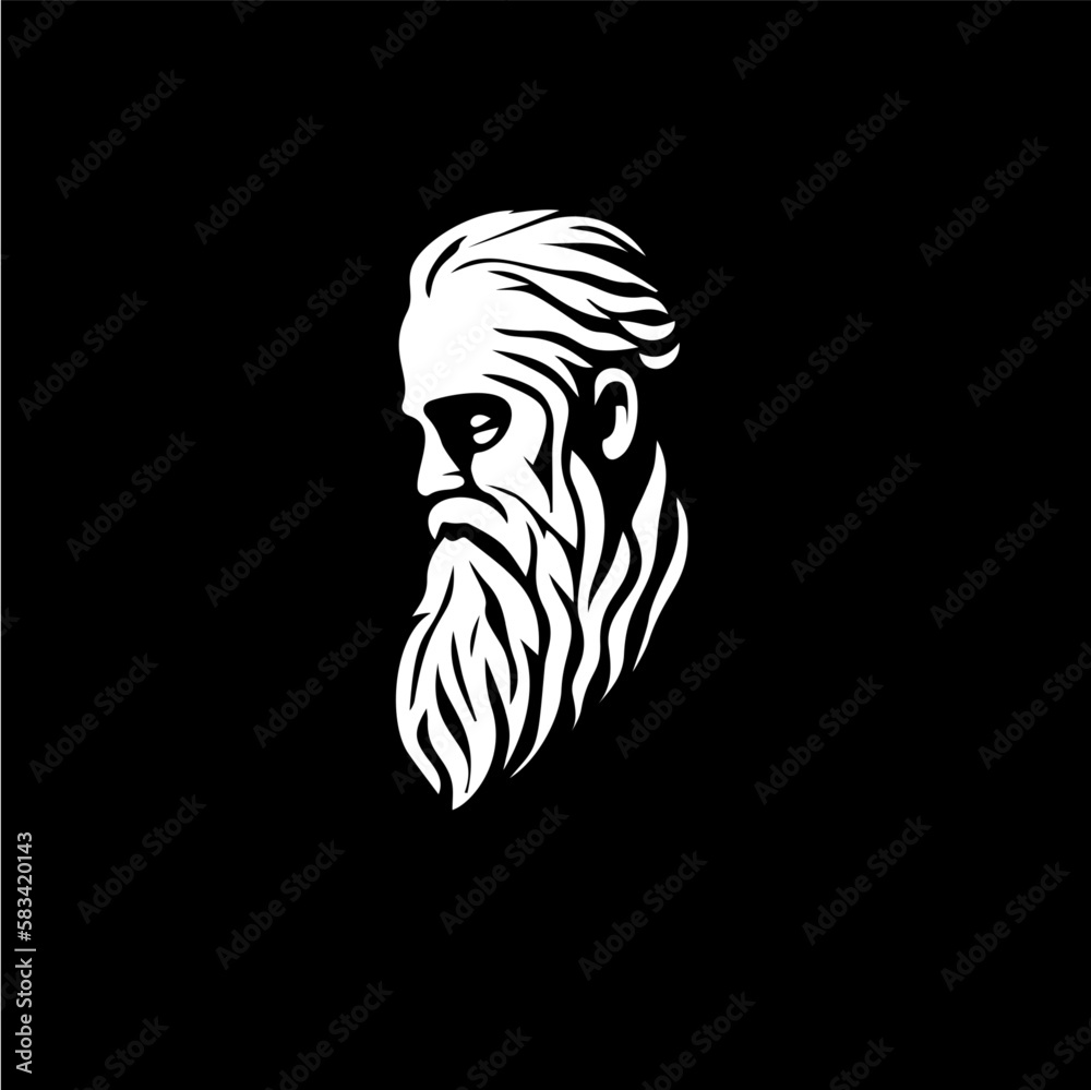 Bearded old man bust logo template, Santa Claus monument emblem, sage ...