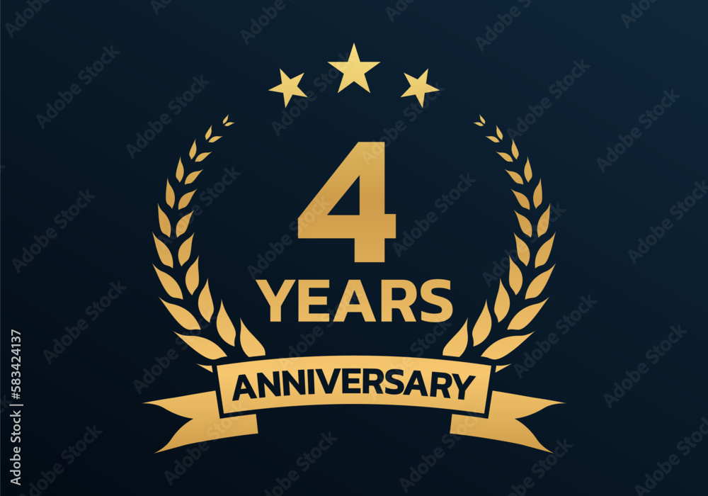 4 year anniversary laurel wreath logo or icon. Jubilee, birthday badge ...