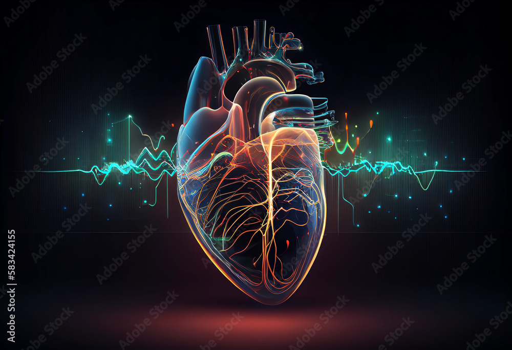 Human Heart Technology Model, Light Effects, Cardiogram, Health Stock ...