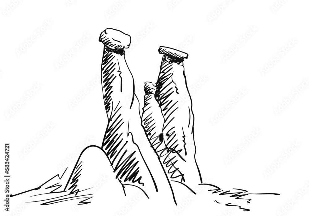 Vecteur Stock Three Beauties Cappadocia vector sketch, Hand drawn ...