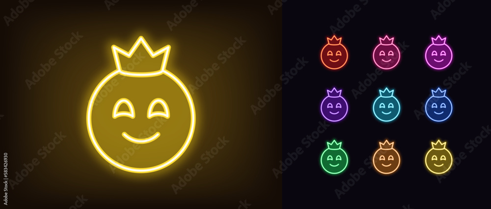 Outline neon king emoji icon set. Glowing neon royal emoticon with ...