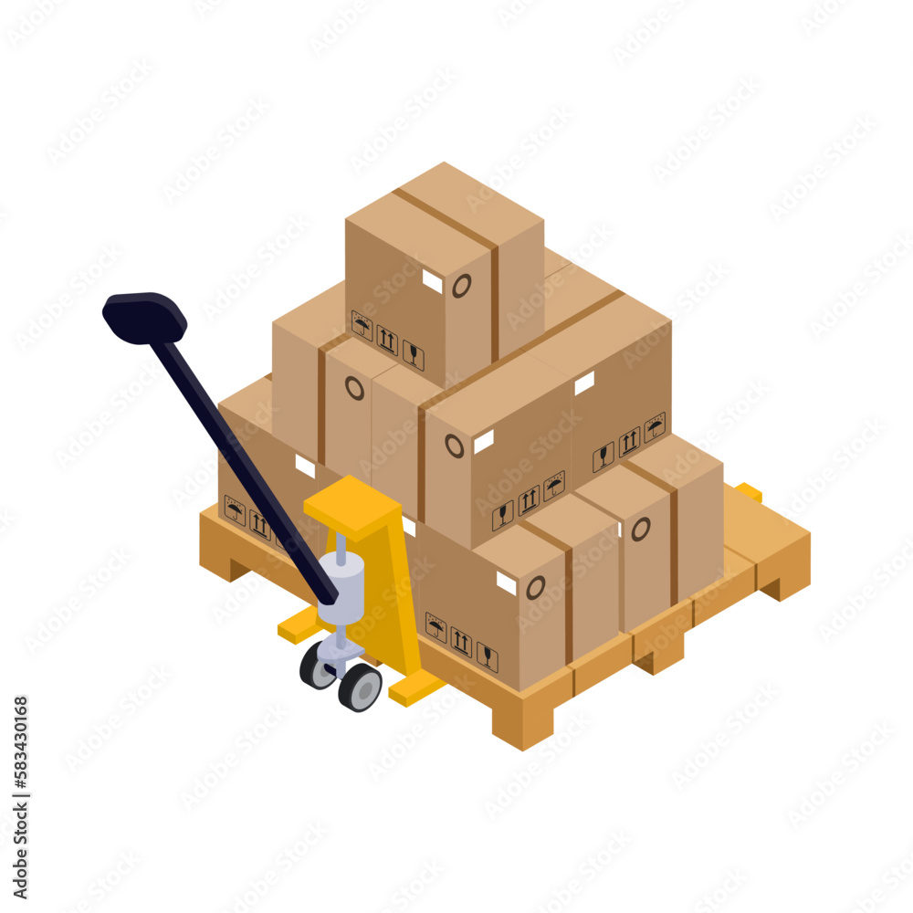 Isometric Pallet Truck Stock Vector | Adobe Stock
