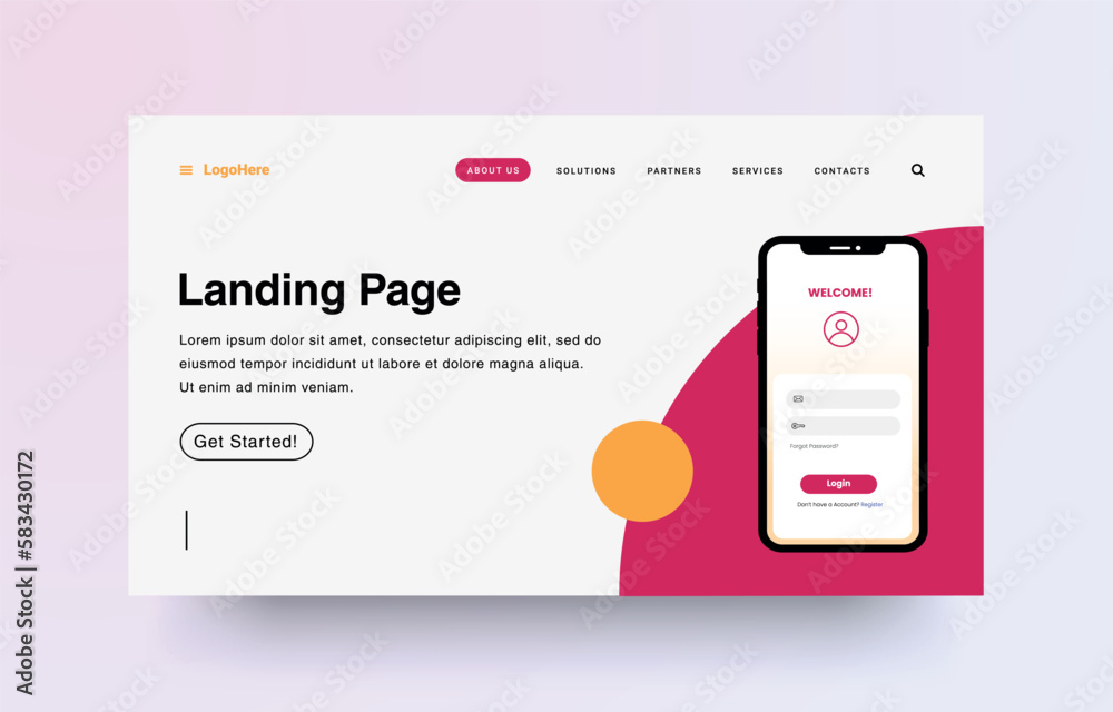 Landing page template. Creative horizontal website screen part for ...