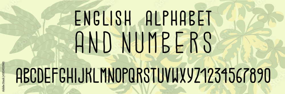 Modern Latin alphabet with numbers. Simple line letters. English font ...