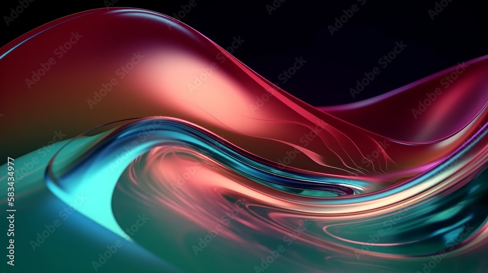 Abstract 3d glass render, organic curve wave in motion. Glossy ...