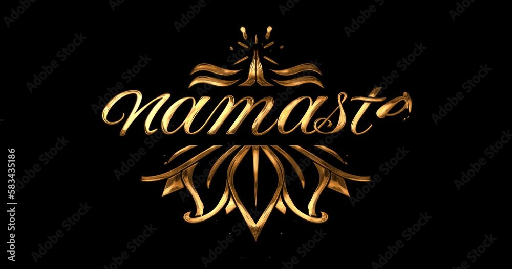 Animated Namaste text in the golden color on the black screen alpha ...