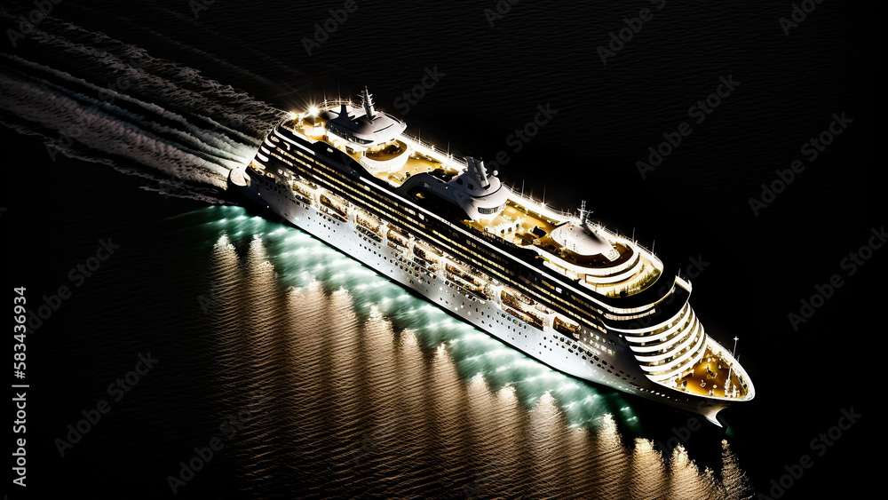 Breathtaking Aerial View of a Majestic Cruise Ship at Sea with Lights ...