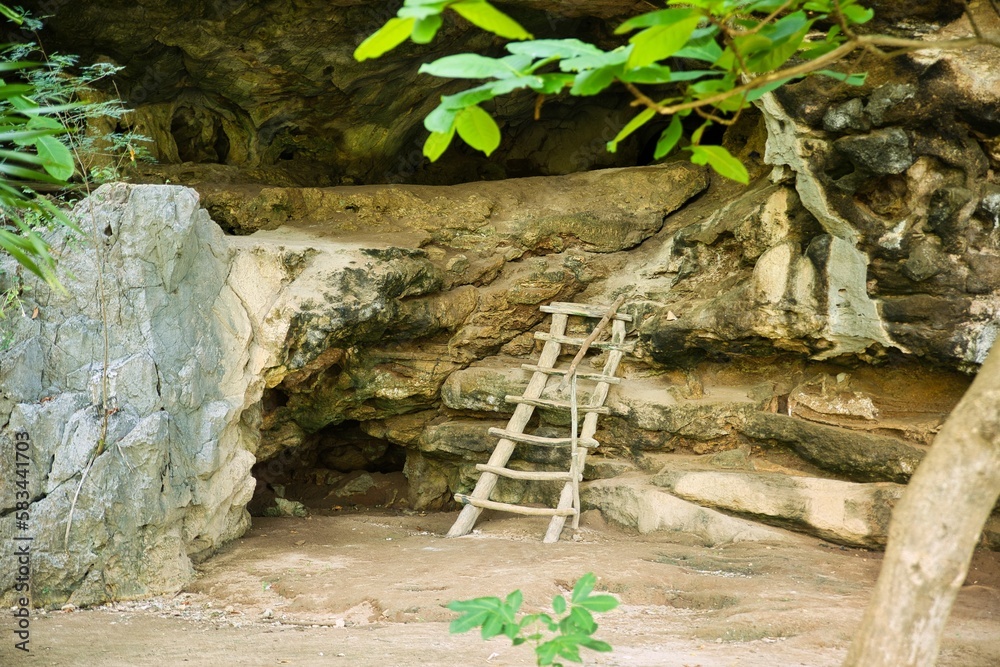A limestone cave from the outside in Coron, Palawan in the Philippines ...
