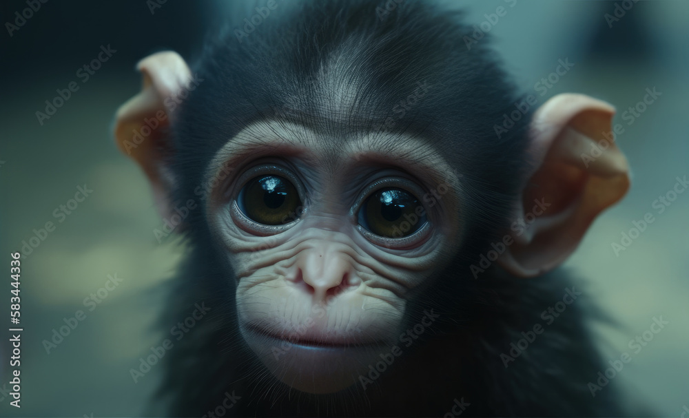 cute adorable baby monkey generative ai portrait Stock Illustration ...