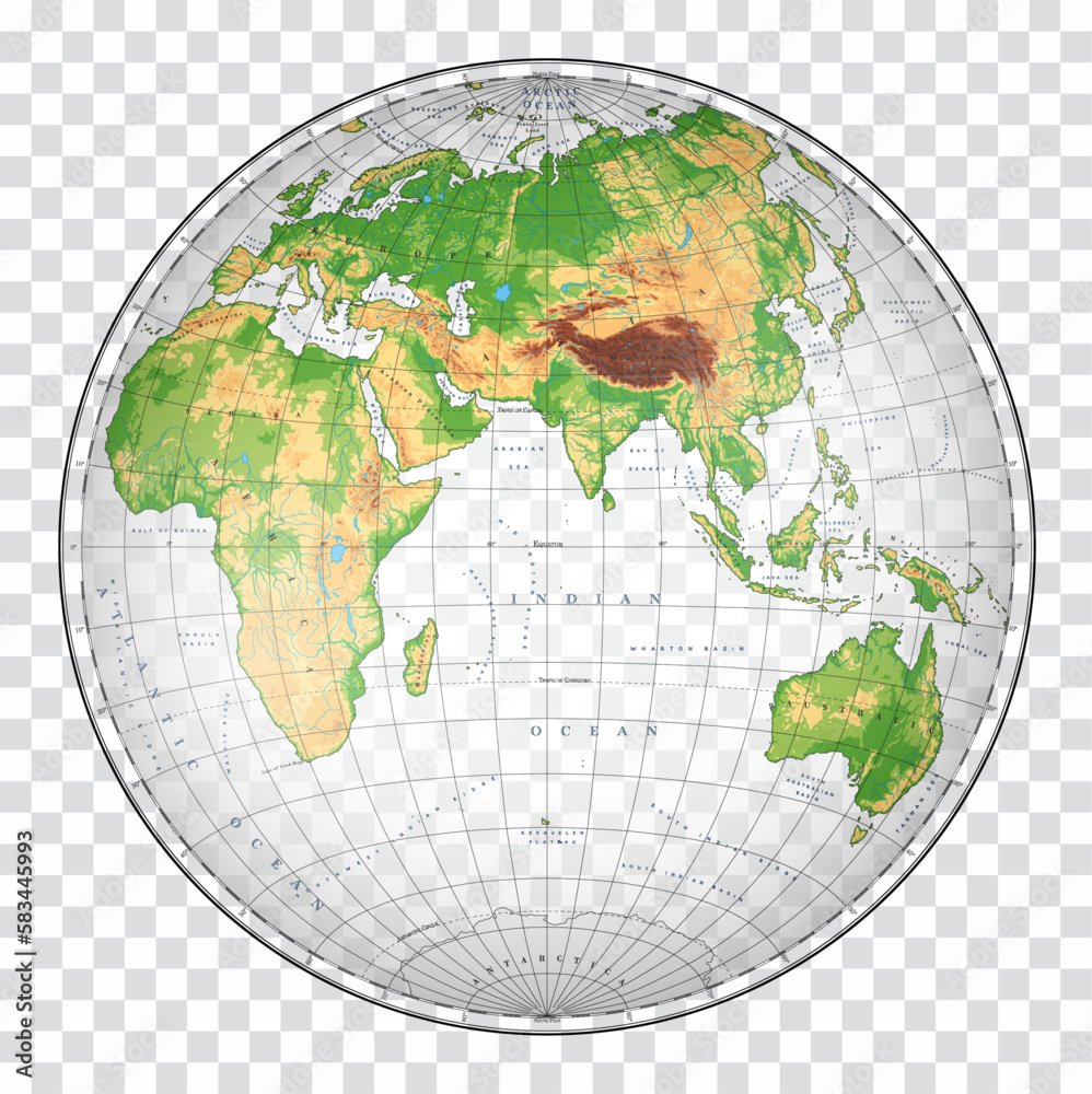 Highly detailed physical World Map in globe shape of Earth. Nicolosi ...
