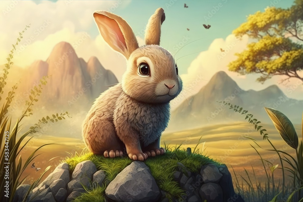 rabbit in nature cartoon illustration for kids and children's book ...