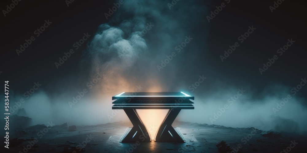 futuristic empty podium stage with Smoke and neon light generative ai ...
